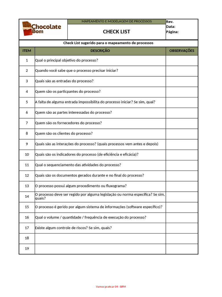 Check List para Mapeamento de Processos | PDF