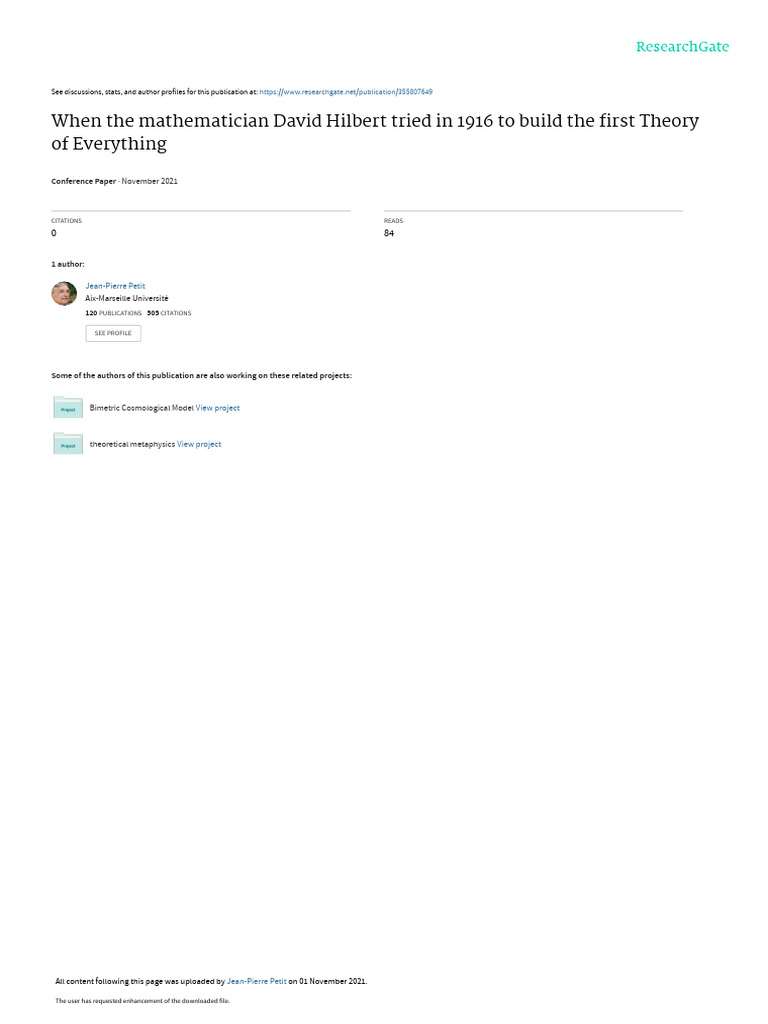 Hilbert Theory of Everything | PDF | Spacetime | Electron