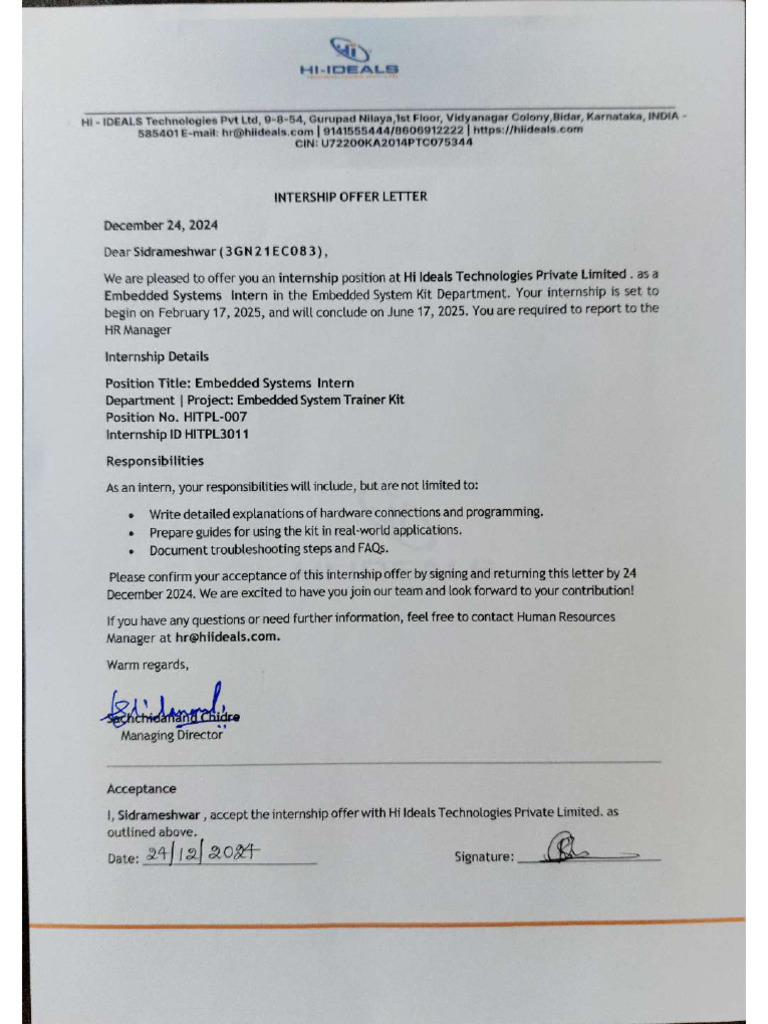 Sidrameshwar Offer Letter - Compressed | PDF