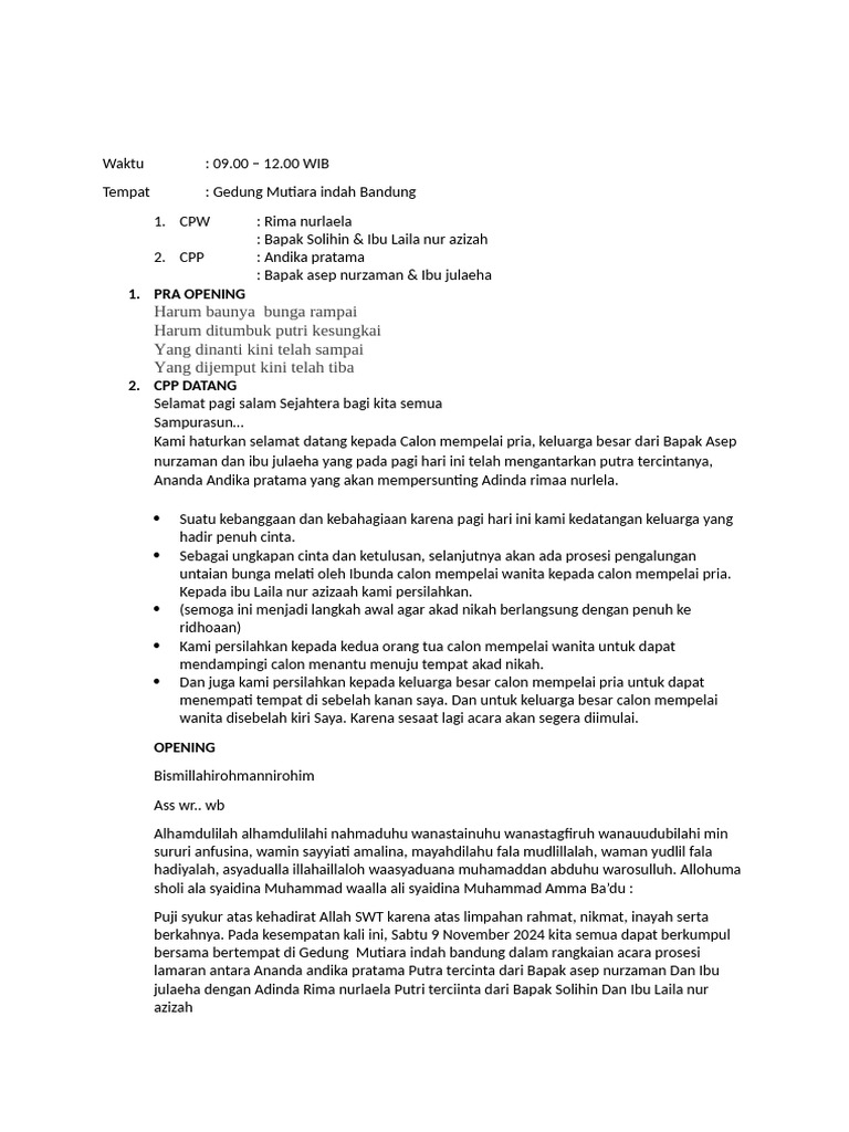 Teks MC Lamaran Teh Rima Dan Kang Andika | PDF