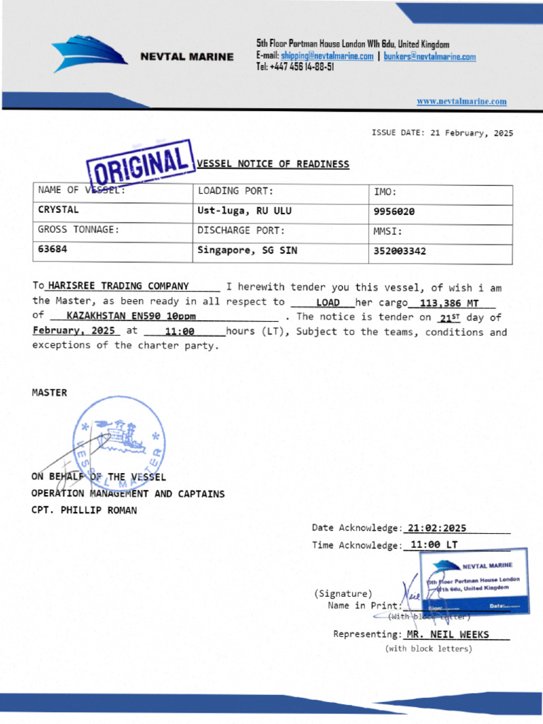 Notice of Readiness (Nor) | PDF