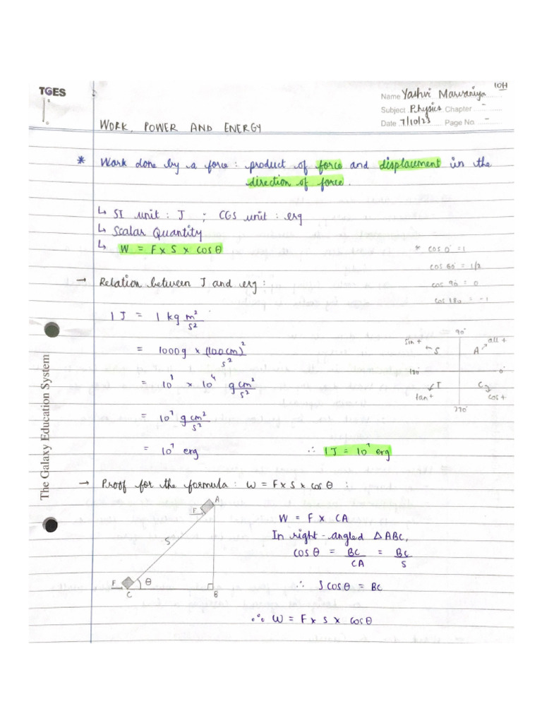 Work, Power and Energy Notes | PDF