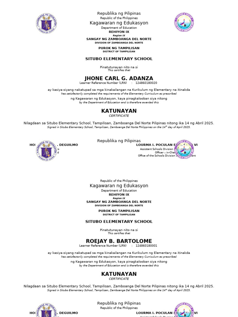 Grad Certificate Elem.boys | PDF | Southeast Asia | Government Institutions