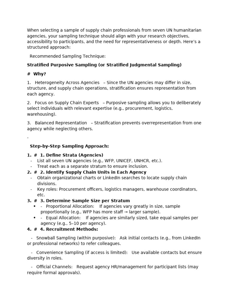 When selecting a sample of supply chain professionals from seven UN humanitarian agencies | PDF ...