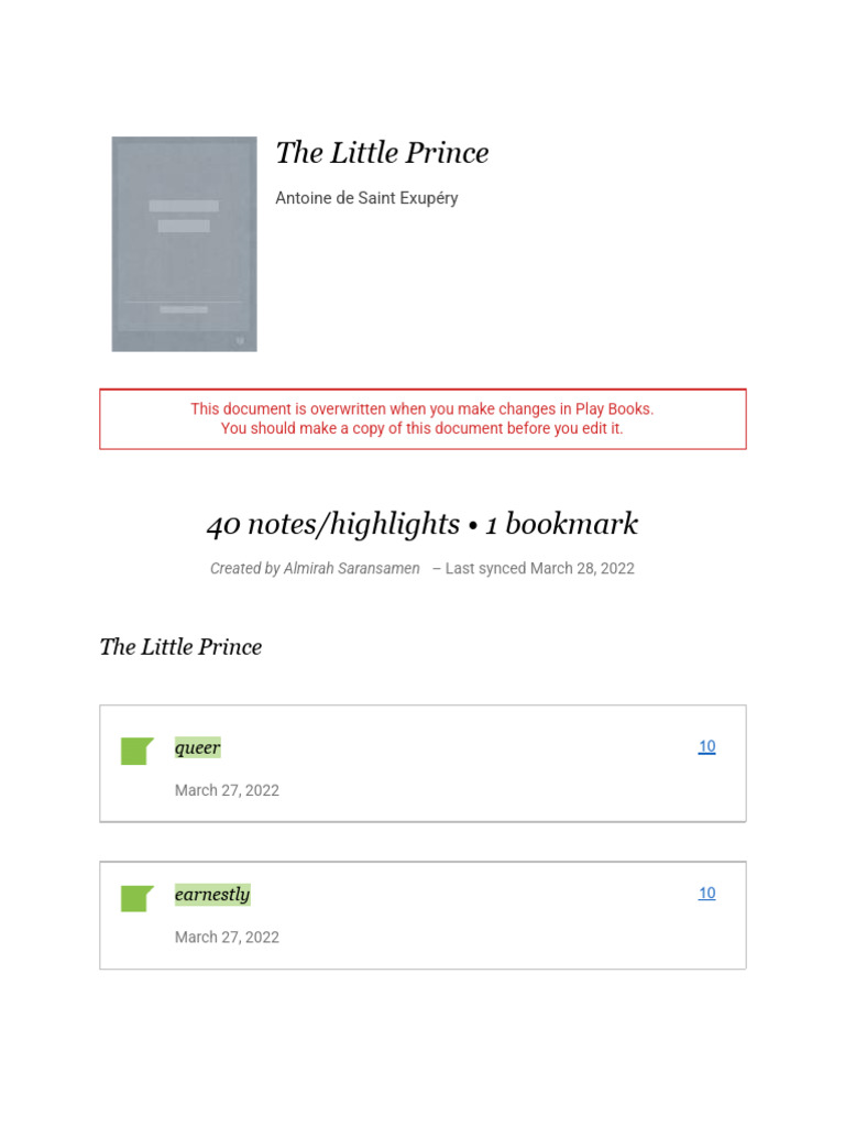 Notes From - The Little Prince | PDF