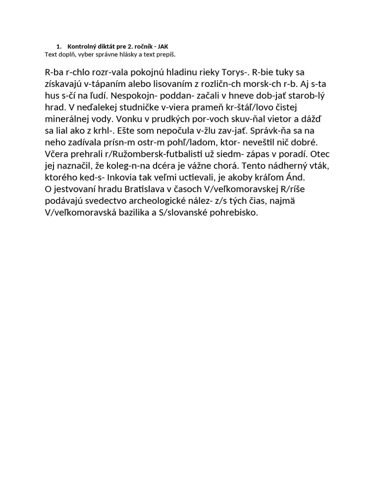 Kontrolný Diktát 01 - Doplňovačka | PDF