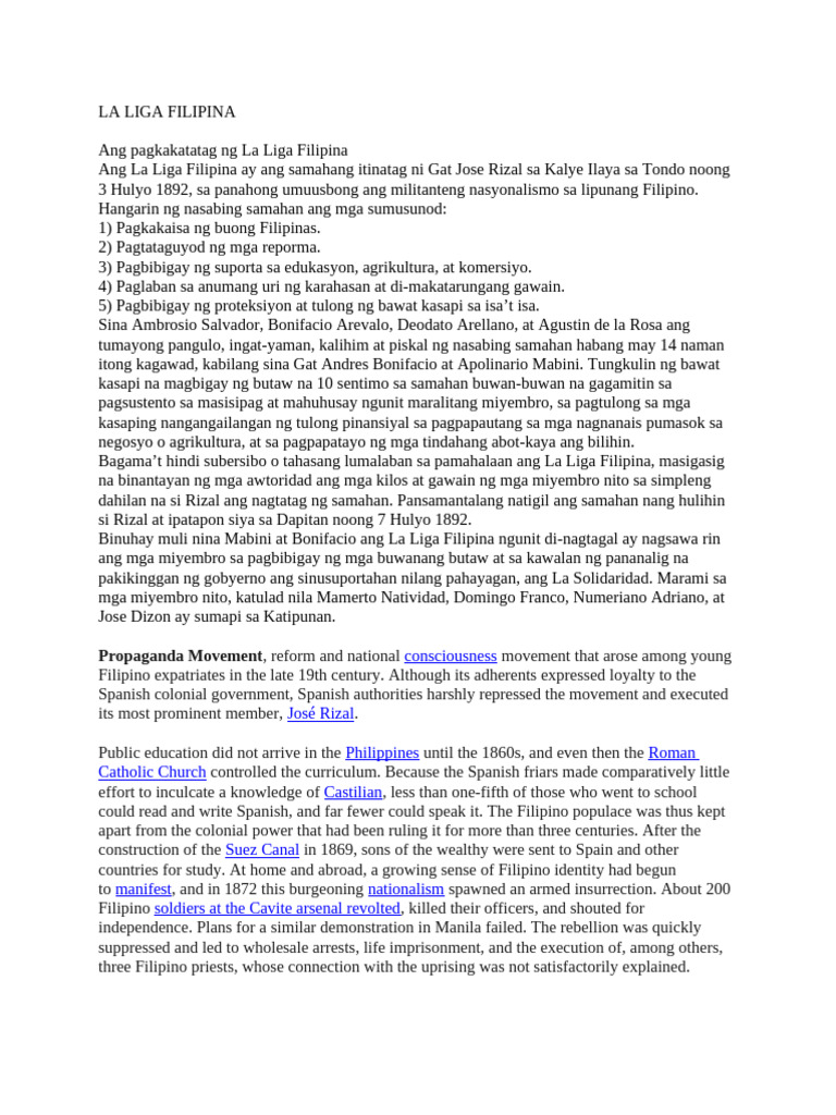 La Liga Filipina | PDF | Spanish East Indies | Philippines–Spain Relations
