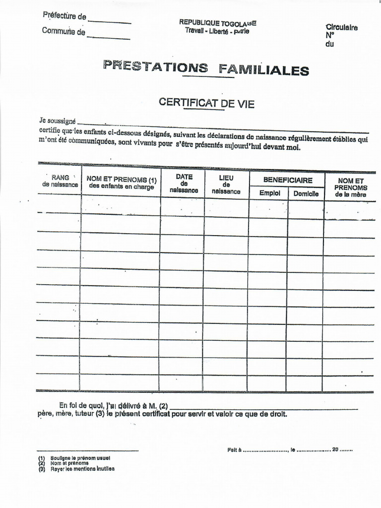 Fiche de Prestation Familiale | PDF