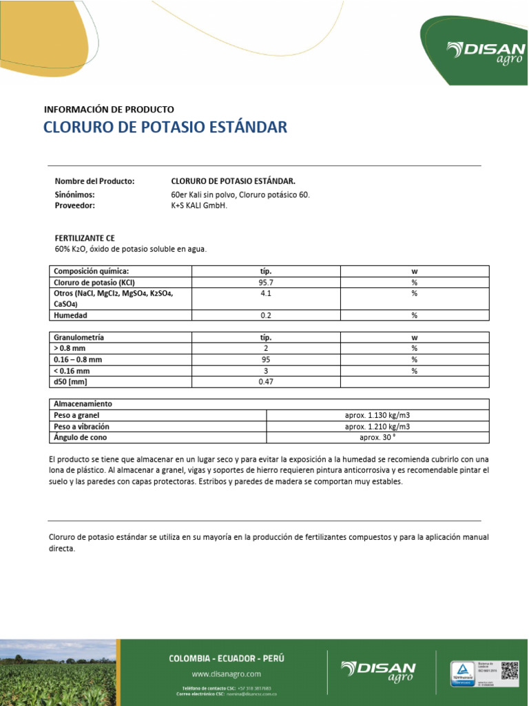 Ficha Técnica Formato Disan Cloruro de Potasio Estándar (SMOP) - K+S ...