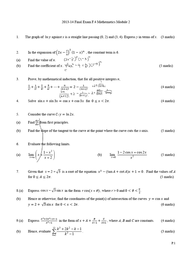 La Salle 2013-2014 Final Exam F4 Math M2 | PDF | Abstract Algebra | Mathematical Objects