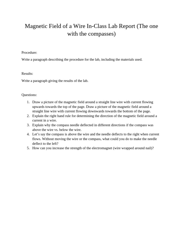 Mag Field of Wire in Class Lab Report | PDF