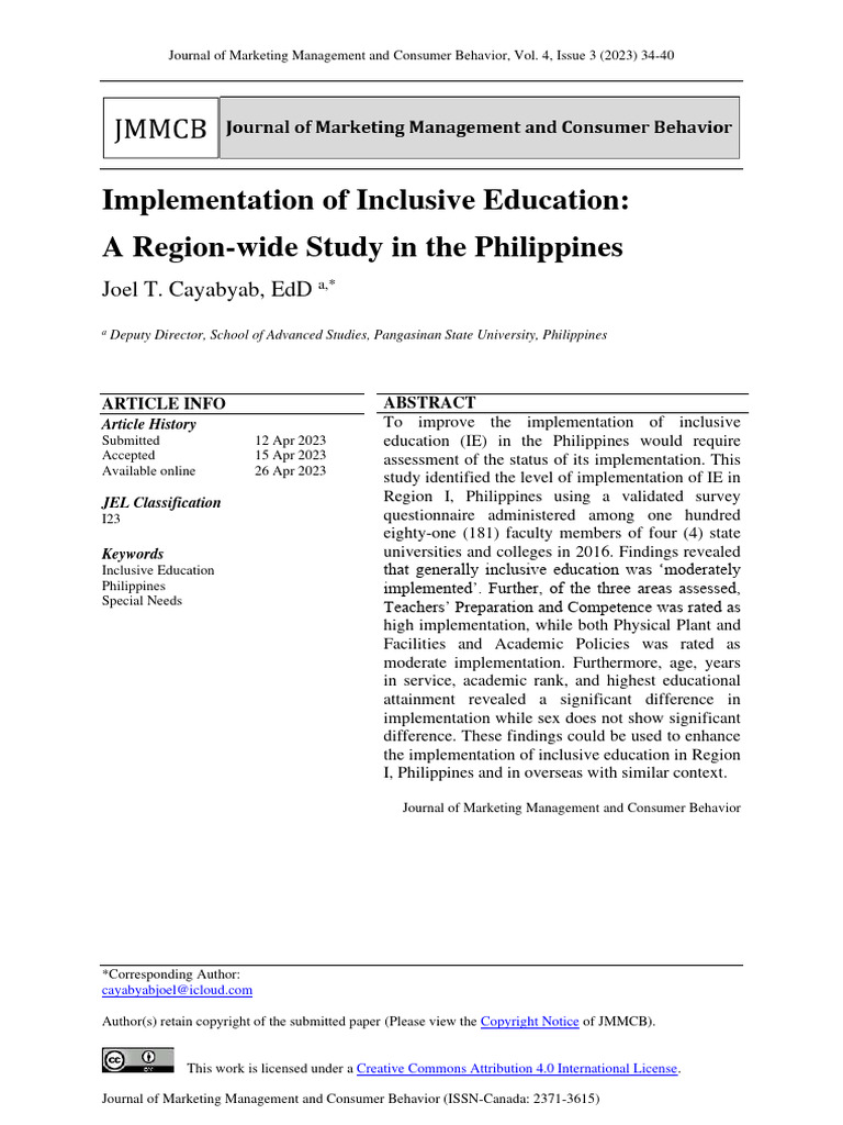 Implementation of Inclusive Education A | PDF | Inclusion (Education ...