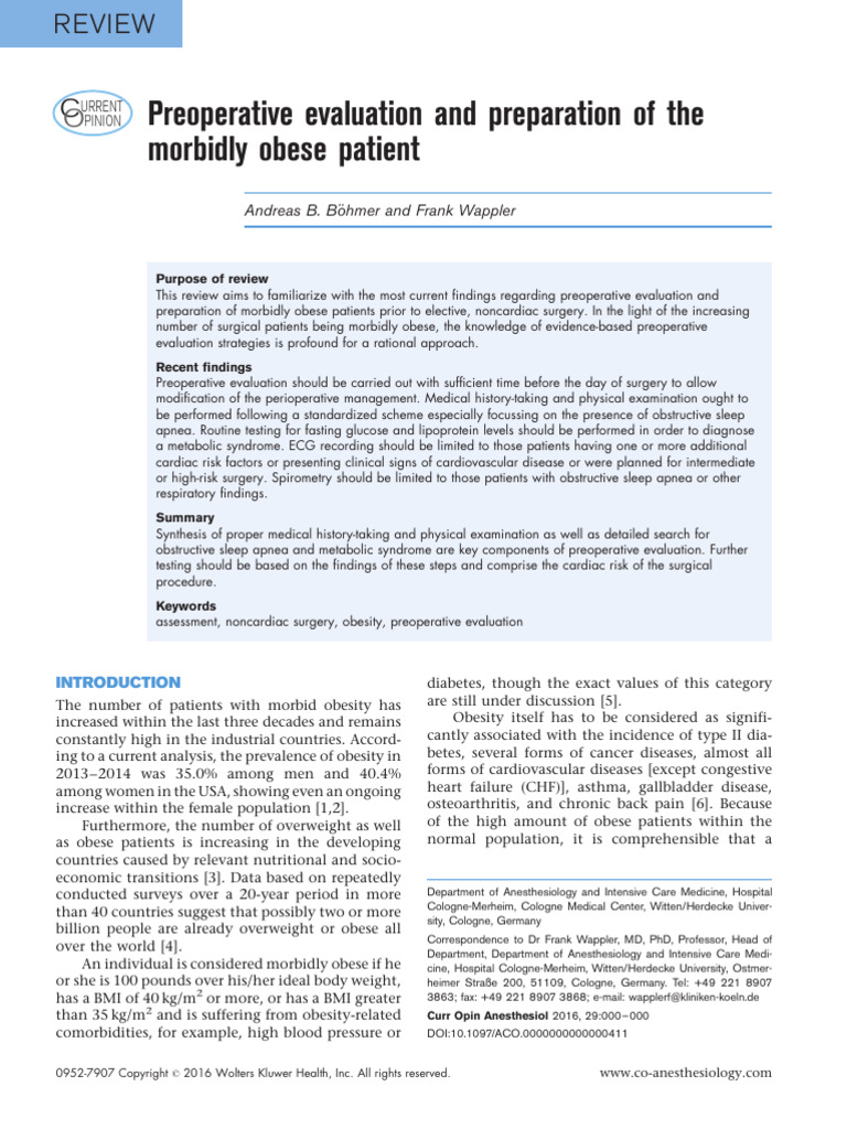 Preop of Morbidly Obese | PDF | Obesity | Physical Examination
