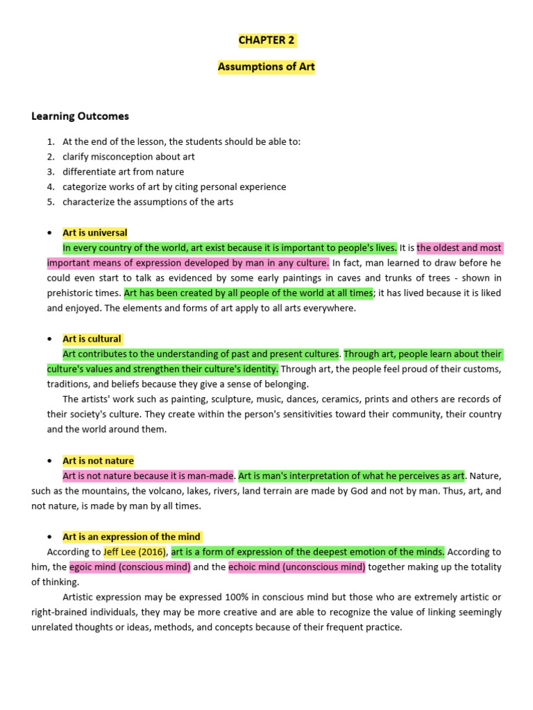 AA Chapter 2 - The Assumptions of Art | PDF | Mind | Experience