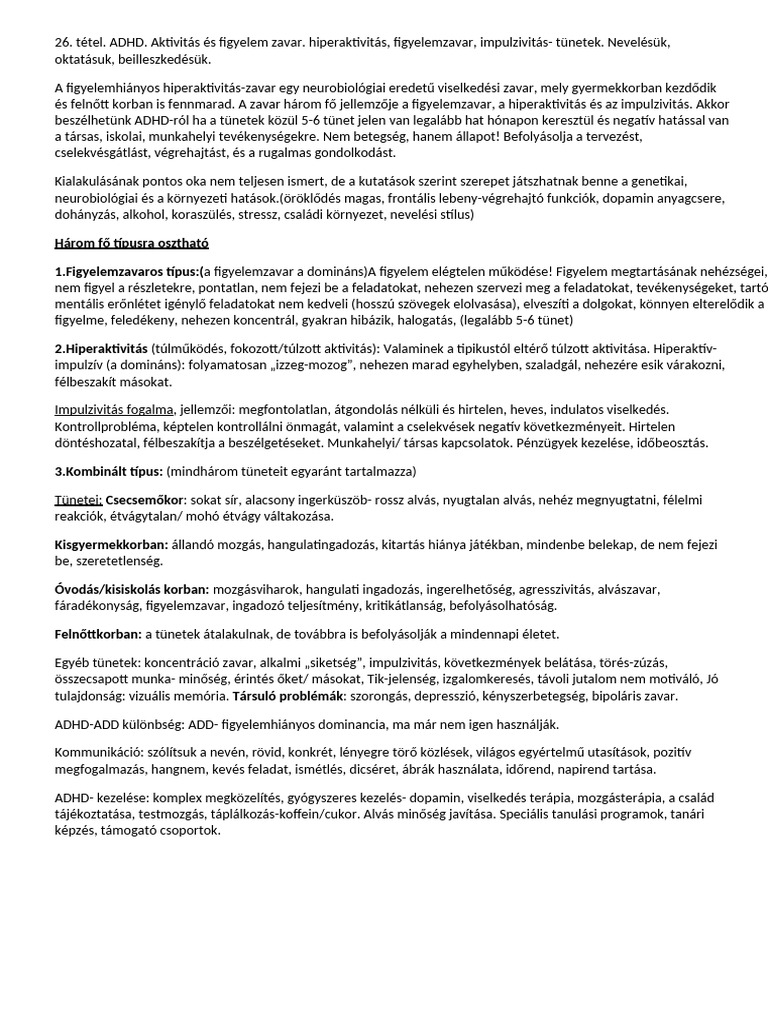 Tétel ADHD | PDF