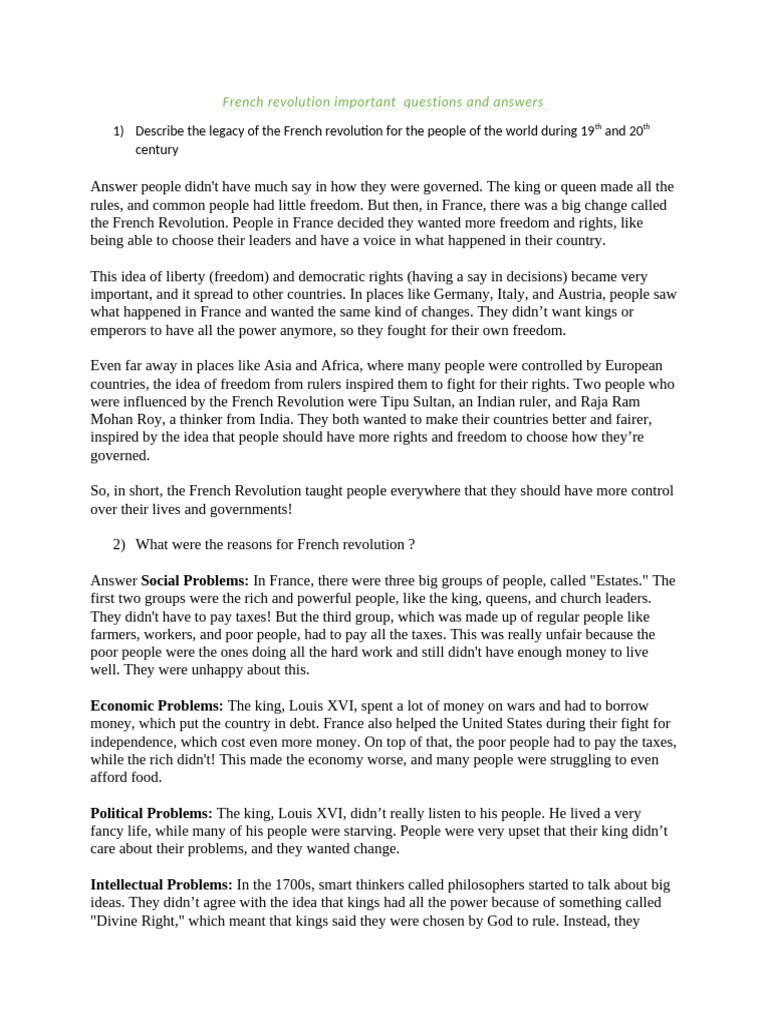 French revolution questions | PDF | Reign Of Terror | Maximilien ...