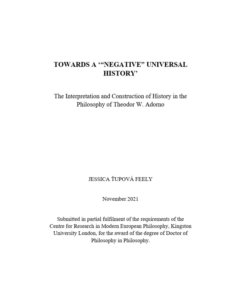 FEELY, Jessica (2021) Towards A "Negative" Universal History' | PDF ...