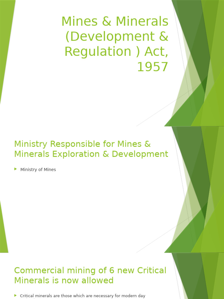 Overview of the MMDR Act, 1957 | PDF | Mining | Lease