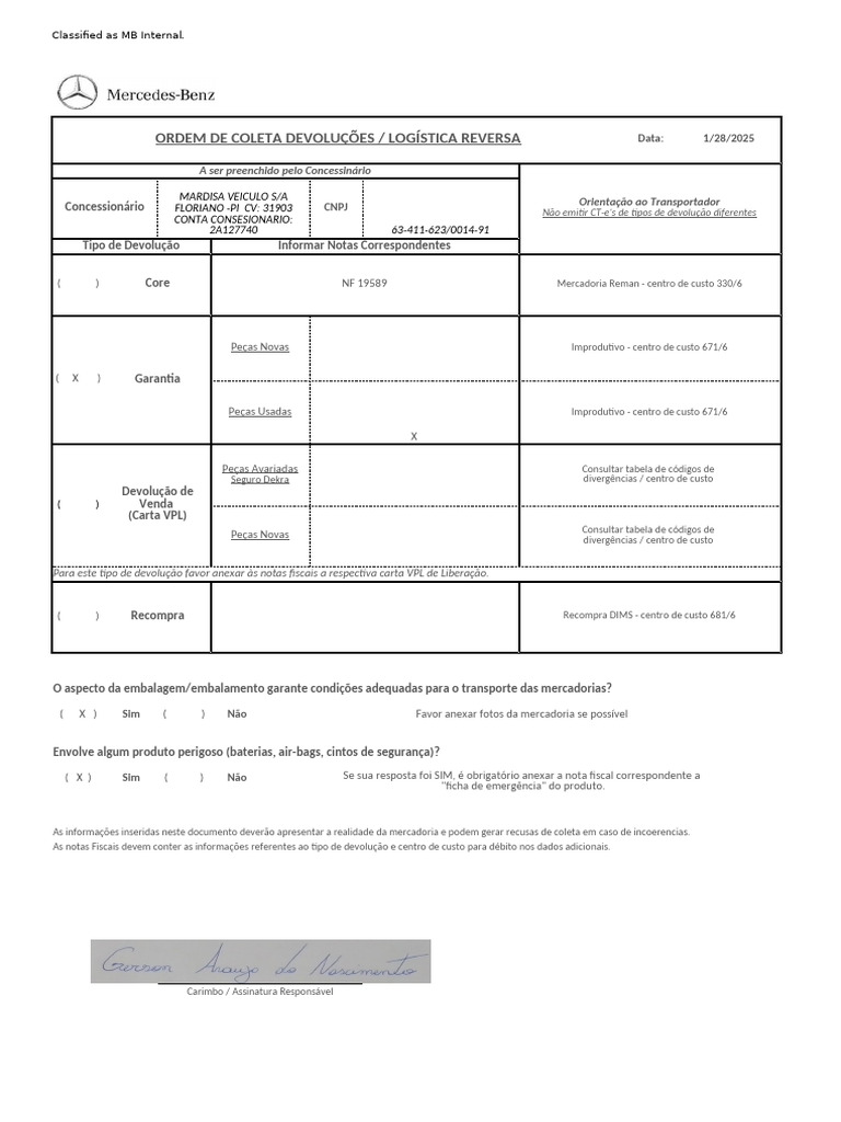 Formulário FEDEX Coleta Reversa | PDF