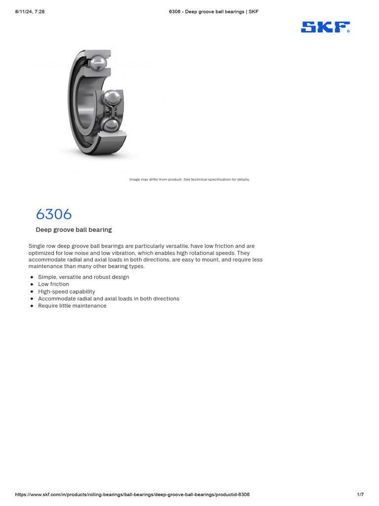 6306 - Deep Groove Ball Bearings - SKF | PDF | License | Bearing ...