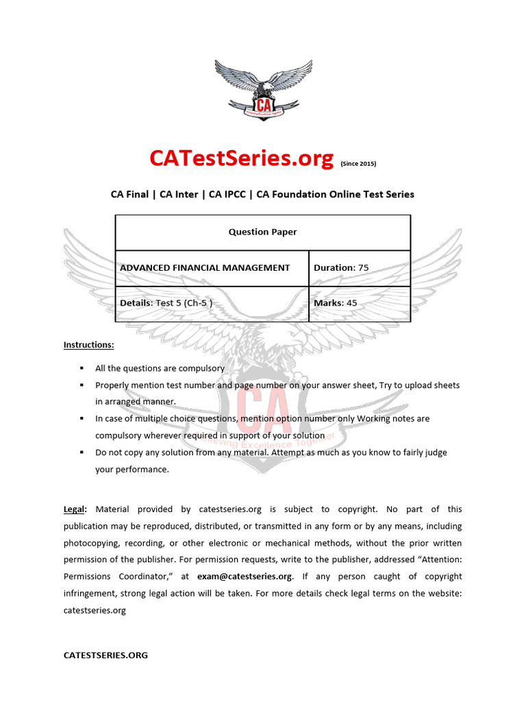 Final Advanced Financial Management Test 5 CH 5 2025 Test Paper ...