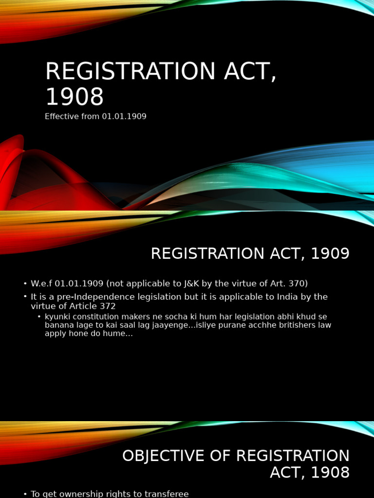 Overview of the Registration Act, 1908 | PDF | Deed | Land Law