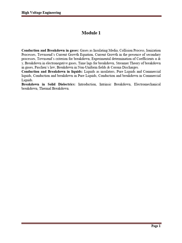Module 1 | PDF | Electrical Breakdown | Ionization