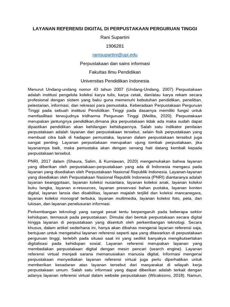 LAYANAN REFERENSI DIGITAL DI PERPUSTAKAAN PT | PDF
