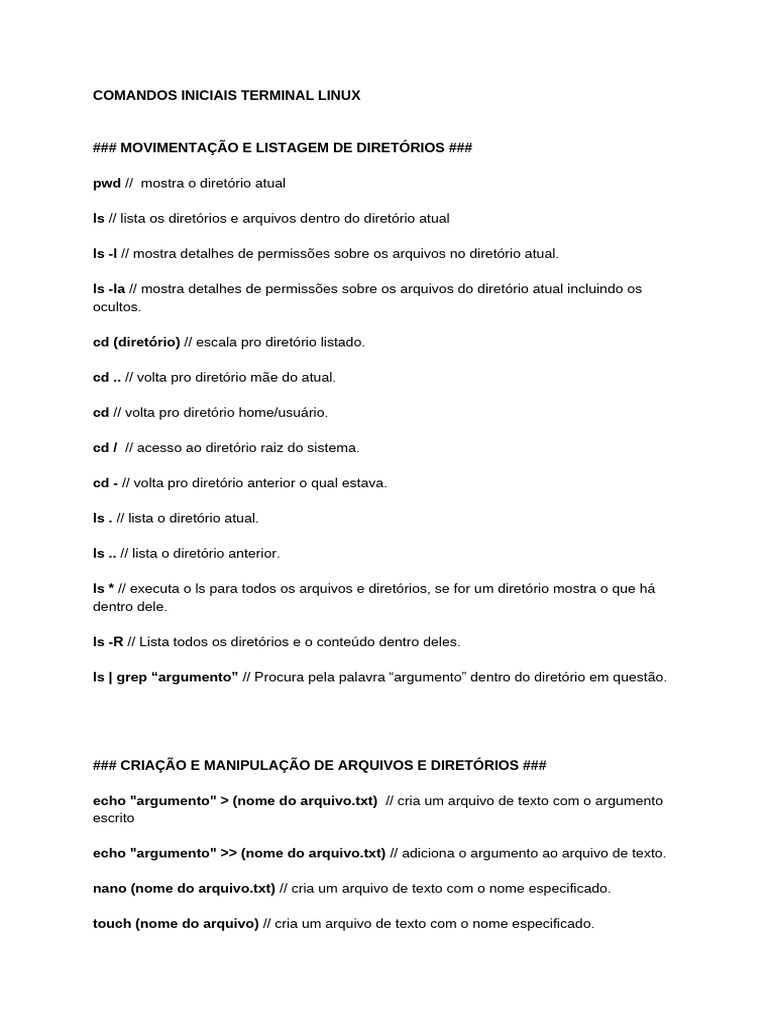 Comandos Terminal Linux | PDF | Diretório (informática) | Firewall ...