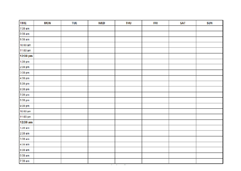 24h Weekly Planner | PDF