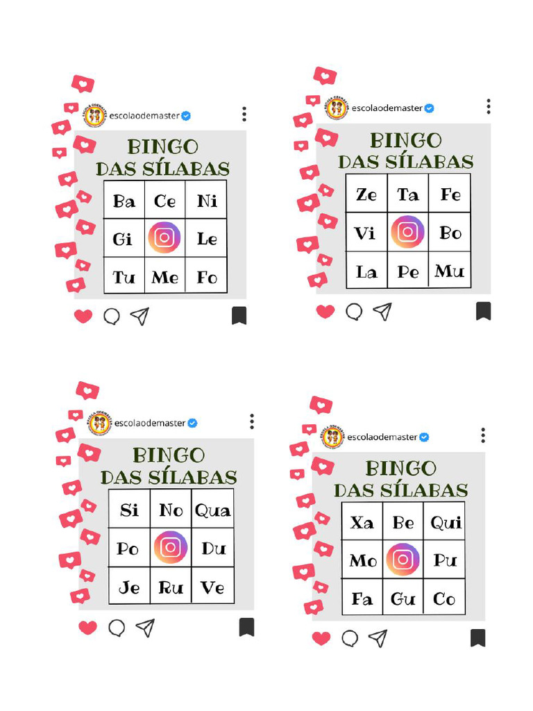Bingo Das Sílabas - 1º E 2º CLASSE | PDF