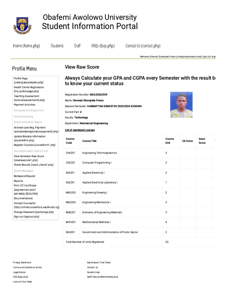 Obafemi Awolowo University - View Score | PDF