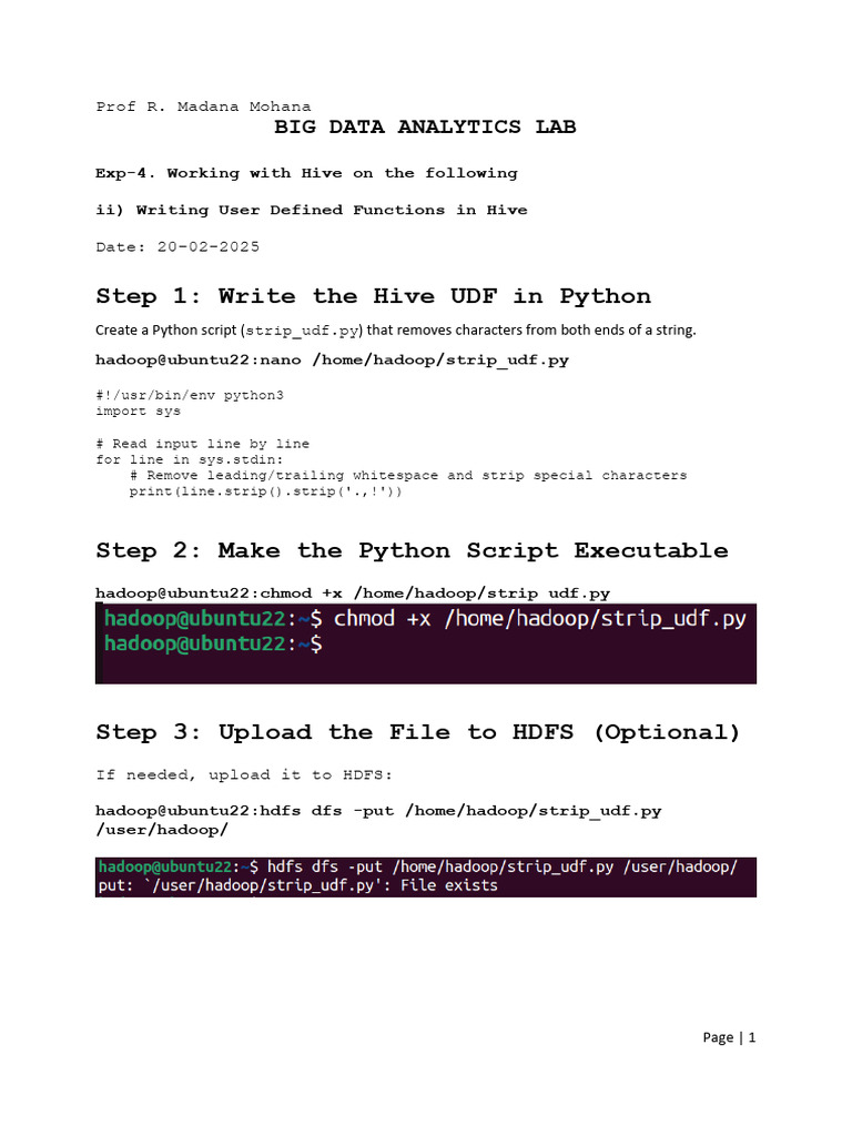 Exp 4 (Ii) - Hive UDF Executed Steps 20-02-2025 | PDF