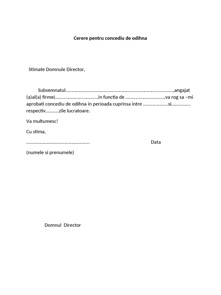 Cerere Concediu de Odihna | PDF