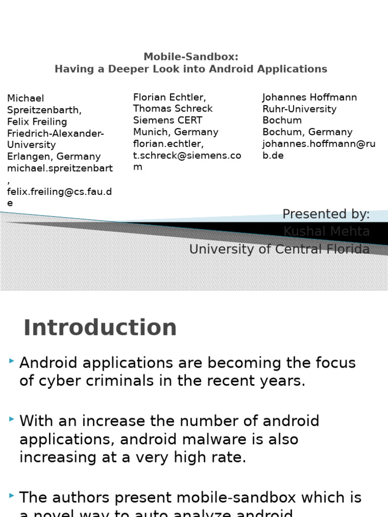 Mobile Sandbox for Android Malware Analysis | PDF | Mobile App | Android (Operating System)