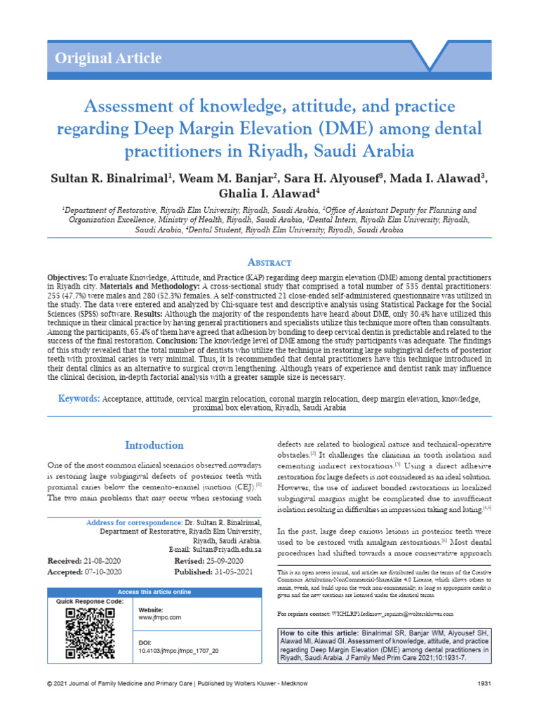 Knowledge and Practice of DME in Riyadh | PDF | Dentistry Branches ...