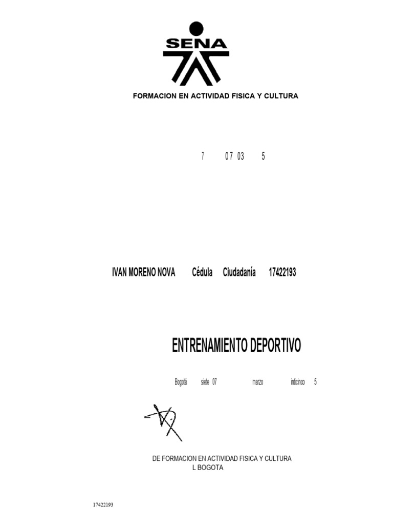 Acta de Grado Sena Entrenamiento Deportivo Ivan | PDF