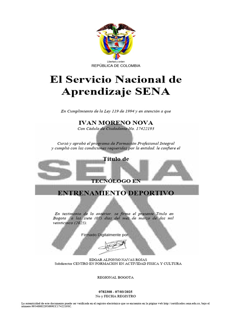Sena Tecnologo en Entrenamiento Deportivo Ivan | PDF