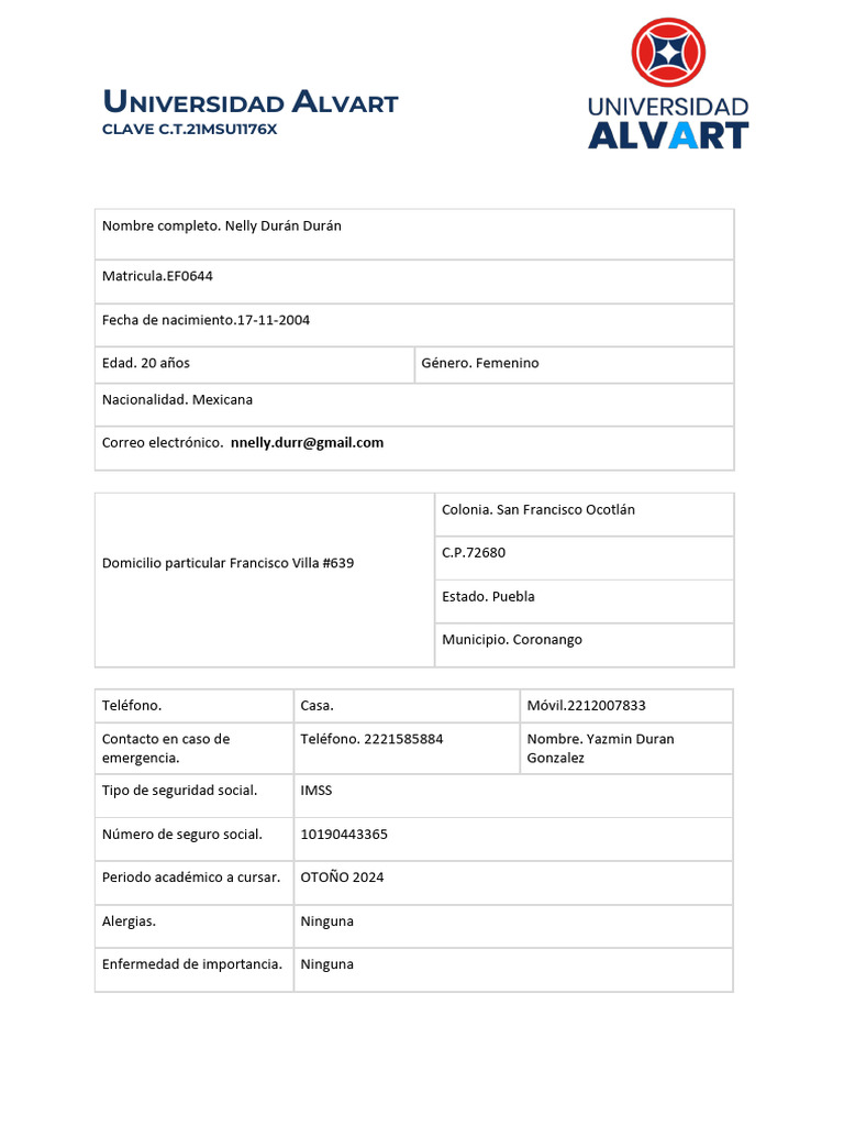 HOJA DE PRESENTACION Nelly Durán Durán | PDF