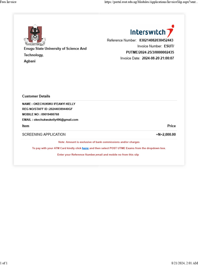 Fees Invoice KELLY | PDF