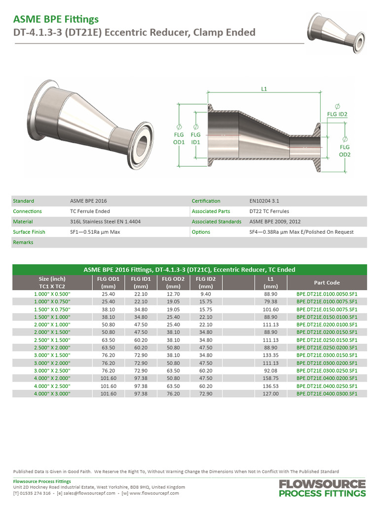 ASME BPE DT21C Eccentric Reducers | PDF | Mechanical Engineering | Building Materials