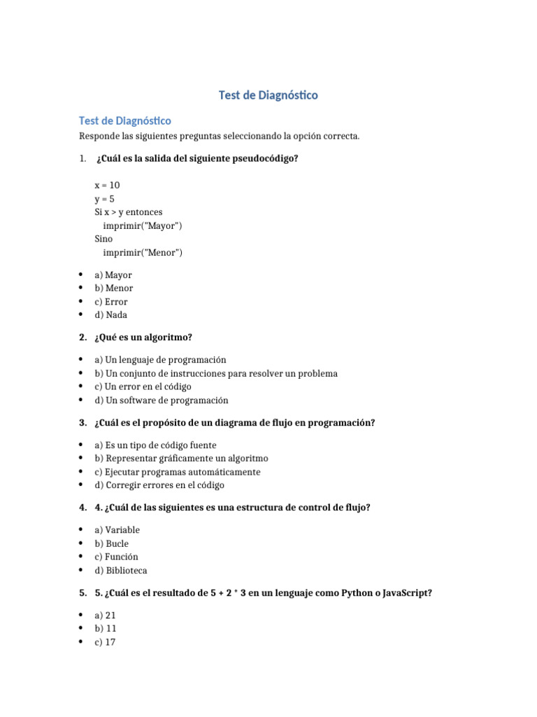 Test Programacion Plan Clases | PDF