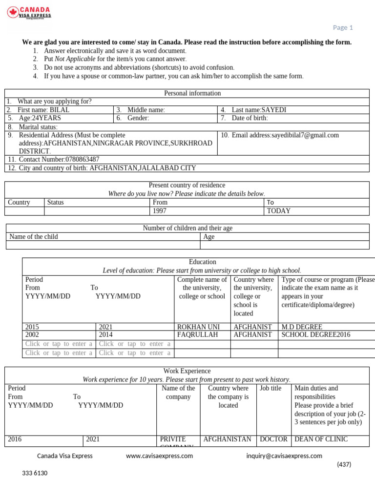 Assessment Form 2021 | PDF