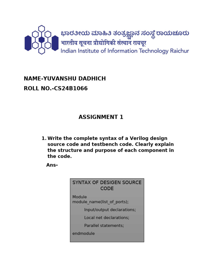 EE121 HDL ASSIGNMENT | PDF | Hardware Description Language | Software Engineering