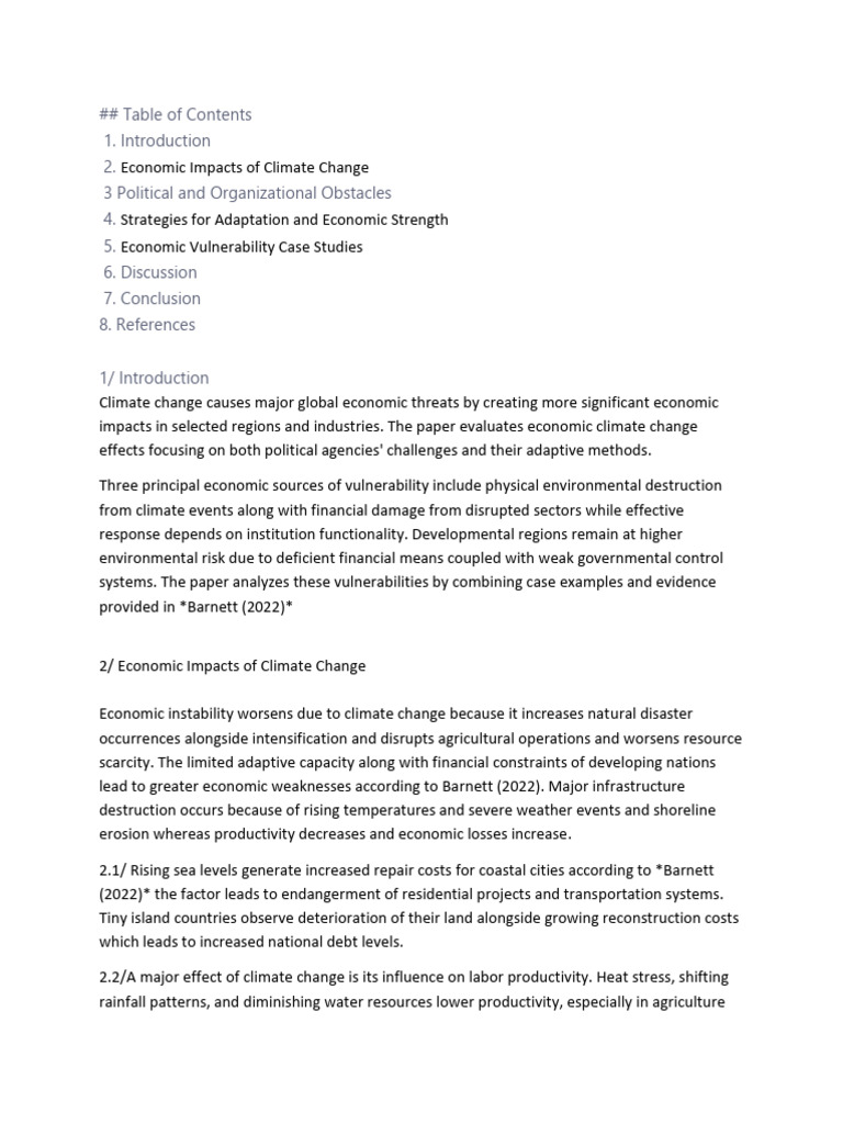 Economic Vulnerabilities To Climate Change | PDF | Climate Change ...