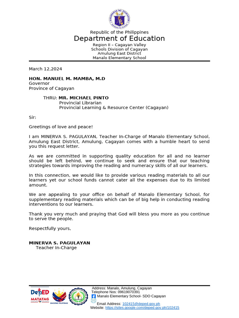 Request for Supplementary Reading Materials | PDF