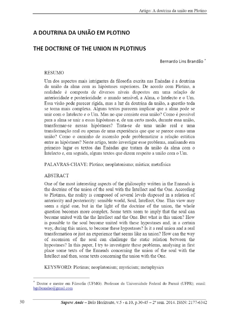 A DOUTRINA DA UNIÃO EM PLOTINO | PDF