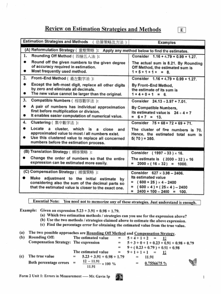Form 2 Chapter 1 Handout | PDF