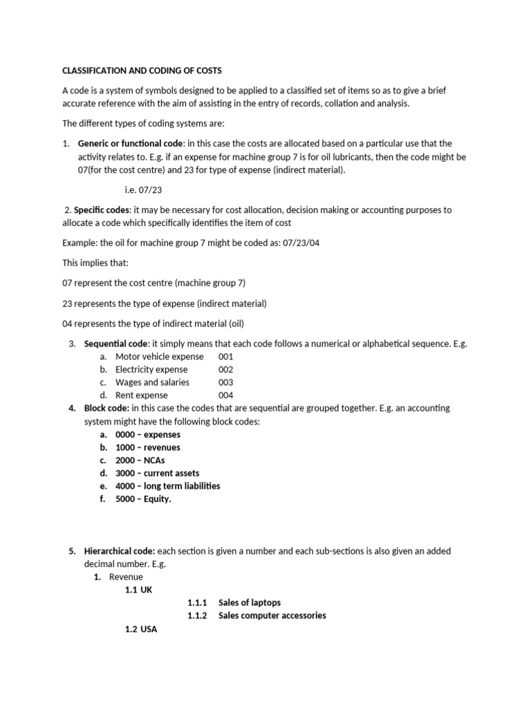 Cost Code Classification Overview | PDF | Expense | Revenue