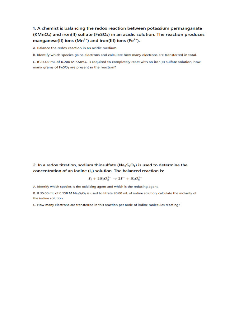 Redox Reactions Worksheet 2 | PDF
